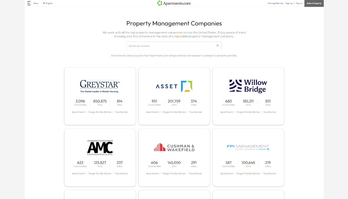 Explore Property Management Companies on Apartments.com